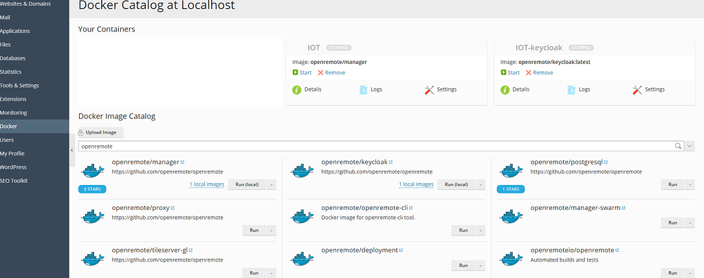 Installation on Plesk Docker - OpenRemote